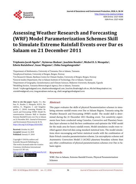 Pdf Assessing Weather Research And Forecasting Wrf Model Parameterization Schemes Skill To