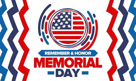 미국에서 현충일 기억하고 명예 미국 군대에서 복무하던 중 사망한 사람을 기억하고 명예롭게 하는 연방 공휴일 5 월에 축하 벡터 포스터 미국 메모리얼 데이에 대한 스톡 벡터