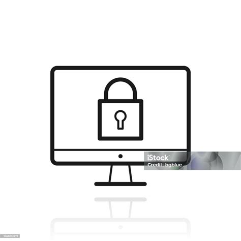 자물쇠가 있는 데스크탑 컴퓨터 흰색 배경에 반사된 아이콘 개념에 대한 스톡 벡터 아트 및 기타 이미지 개념 검은색 공란 Istock