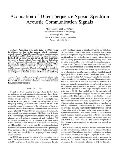 Pdf Acquisition Of Direct Sequence Spread Spectrum Acoustic Communication Signals
