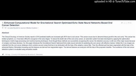 Gravitational Search Optimized Echo State Neural Networks Based Oral Cancer Detection Youtube