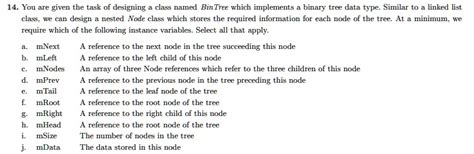 Solved 14 You Are Given The Task Of Designing A Class Named Bintree Which Implements A Binary