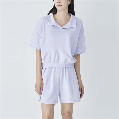 리틀마켓 💗세트구성💗 루즈핏 테리 카라 반팔 티 And 트레이닝 4부 밴딩 반바지 세트 Ff37b3 타올 츄리닝 숏 팬츠 쇼츠 3부 소라 크림 퍼플 핑크 여름 여행 바캉스