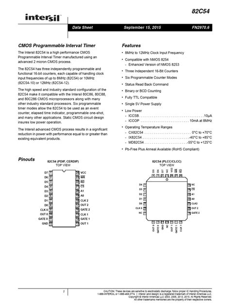 Intersil 82c54 Cmos Programmable Interval Timer Pdf Cmos Computer Engineering