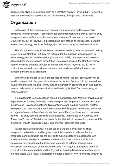 Coursework Vs Dissertation Comparative Analysis 1722 Words Essay Example