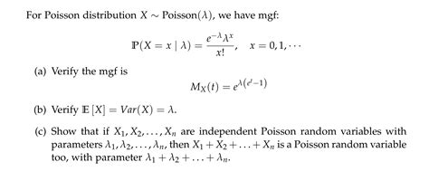 Solved For Poisson distribution X Poisson λ we have mgf Chegg com
