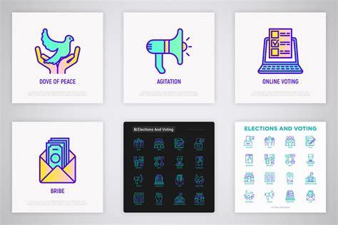 Elections And Voting 16 Thin Line Icons Set By Alexey Blogoodf Thehungryjpeg