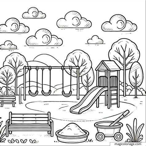 Coloring Page Park Landscape With A Playground To Print