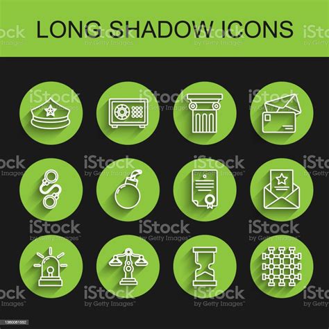 세트 라인 점멸 사이렌 정의의 비늘 앵무새와 경찰 모자 오래된 모래 시계 감옥 창 폭발 할 준비가 폭탄 체포 영장 및 인증서 템플릿 아이콘 벡터 경찰관에 대한 스톡 벡터