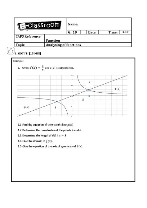 Gr10t2 Functions Analysing Of Functions Name Gr 10 Date Time 𝟏𝟏
