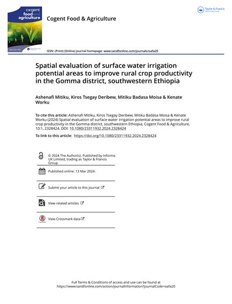 Pdf Spatial Evaluation Of Surface Water Irrigation Potential Areas To Improve Rural Crop