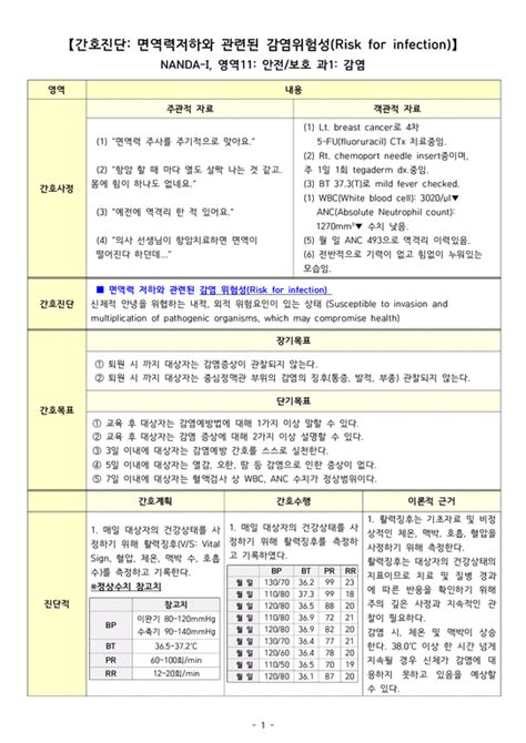A 항암화학요법면역력저하와 관련된 감염위험성간호과정간호진단 의약학