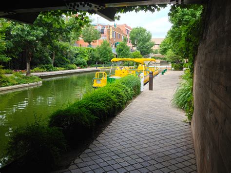 Oklahoma City Bricktown River Walk Canal Passthrough With Brick Walk