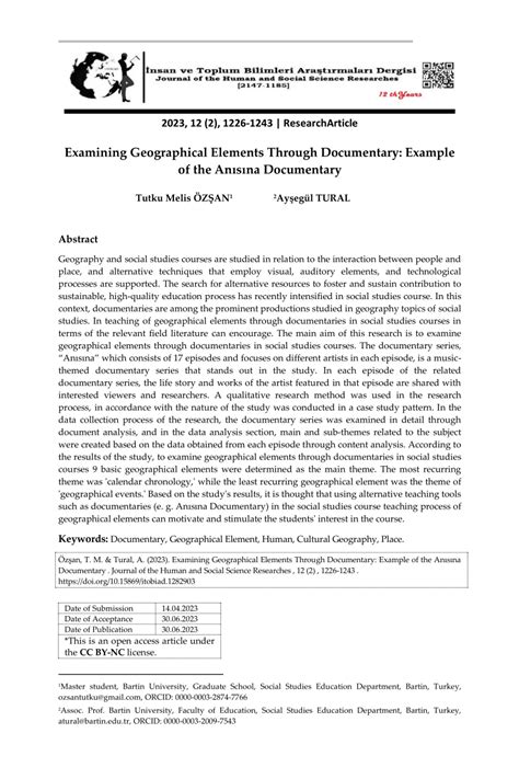 Pdf Examining Geographical Elements Through Documentary Example Of The Anısına