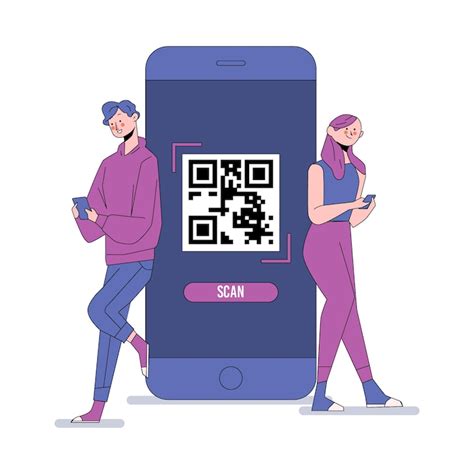 Free Vector Qr Code Scanning Concept With Characters