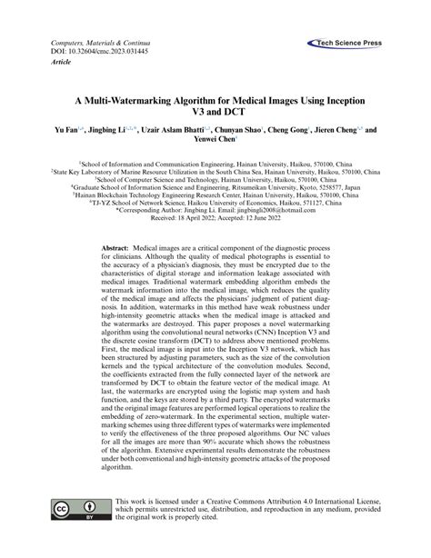 Pdf A Multi Watermarking Algorithm For Medical Images Using Inception
