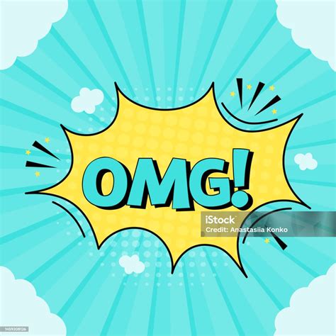 표현 텍스트가 있는 만화 말풍선 Omg 파란색 배경에 격리된 복고풍 팝 아트 스타일의 벡터 밝은 동적 만화 삽화 벡터 그림 고풍스런에 대한 스톡 벡터 아트 및 기타 이미지