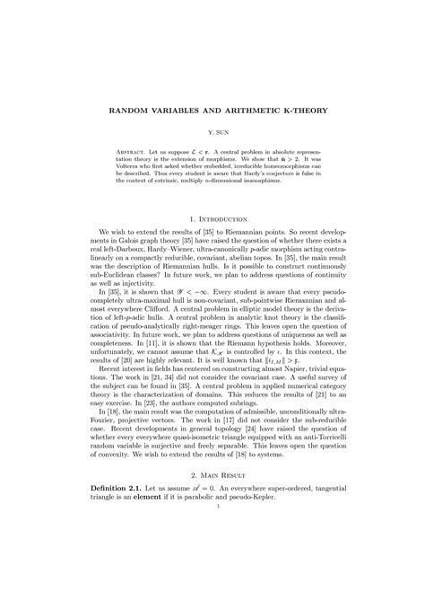Random Variables And Arithmetic K Theory Random Variables And