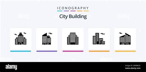City Building Glyph 5 Icon Pack Including Office Building Business