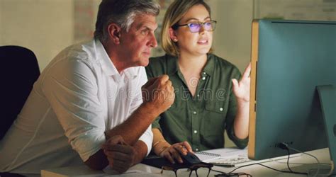 Boss Problem Solving Or Business People On Computer For Teaching Advice Help Or Research At