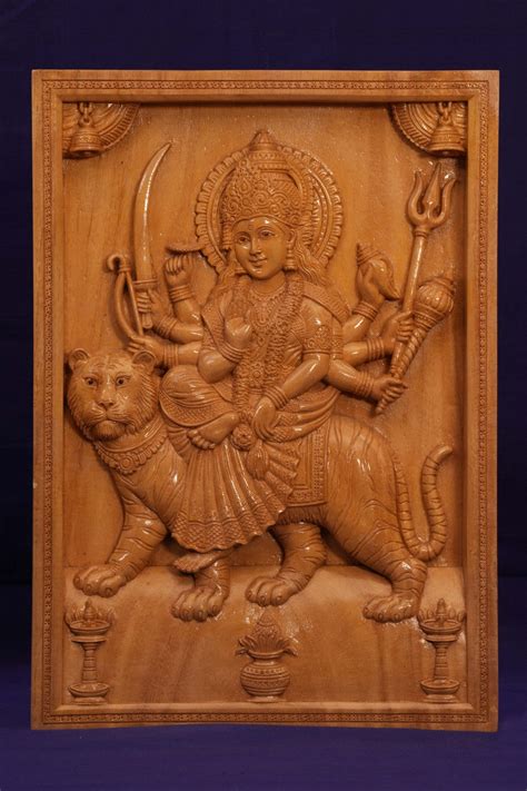 Wooden Goddess Durga Panel Kalanjali