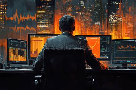 Disciplined Trader Observing Market Patterns From A Futuristic Office
