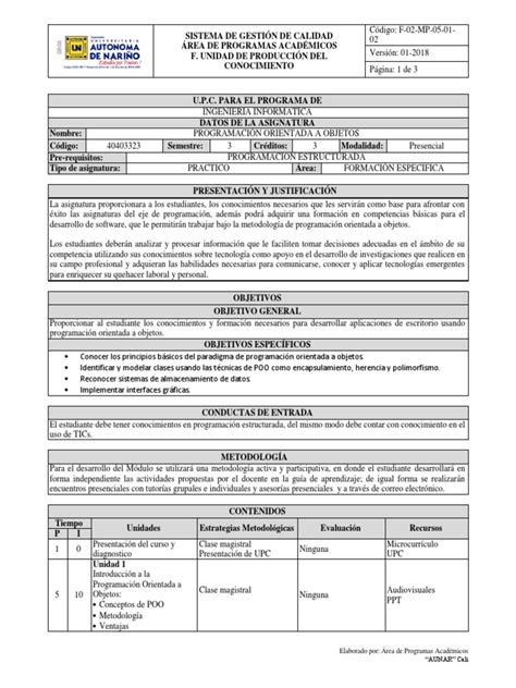 Programacion Orientada A Objetos Pdf Programación Orientada A