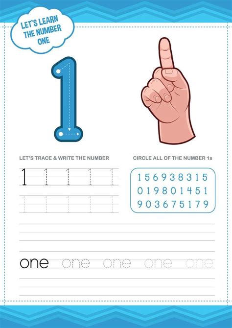 Preschool Learning Number One Worksheet 19549795 Vector Art At Vecteezy