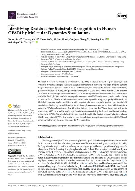 Pdf Identifying Residues For Substrate Recognition In Human Gpat4 By