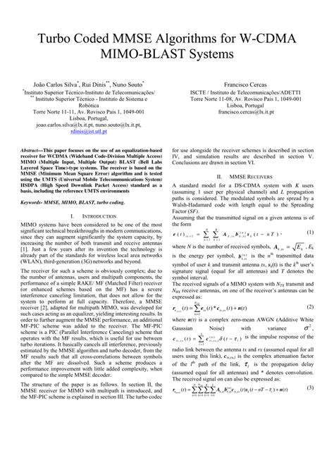 Pdf Turbo Coded Mmse Algorithms For W Cdma Mimo Blast Systems
