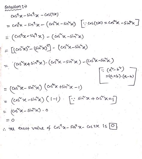 Solved Find The Exact Value Of Cos X Sin X Cos X Course Hero