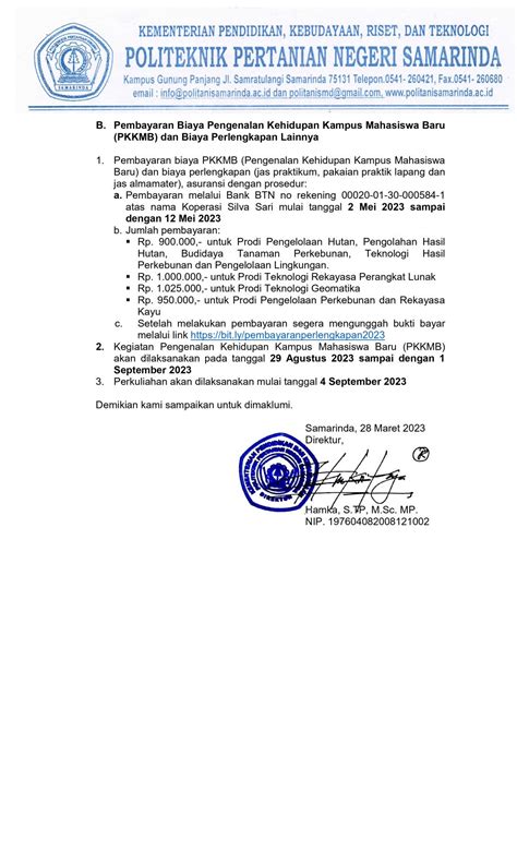 Pengumuman Pendaftaran Ulang Snbp 2023 Politeknik Pertanian Negeri Samarinda