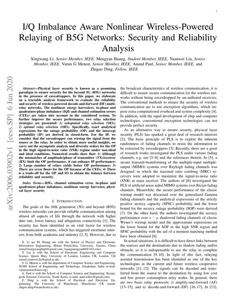 Pdf Iq Imbalance Aware Nonlinear Wireless Powered Relaying Of B5g Networks Security And