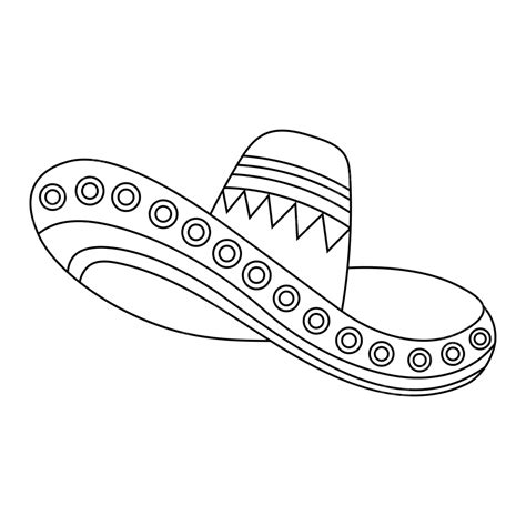 Mexican National Symbol Ornamented Sombrero Hat In Line Artcoloring