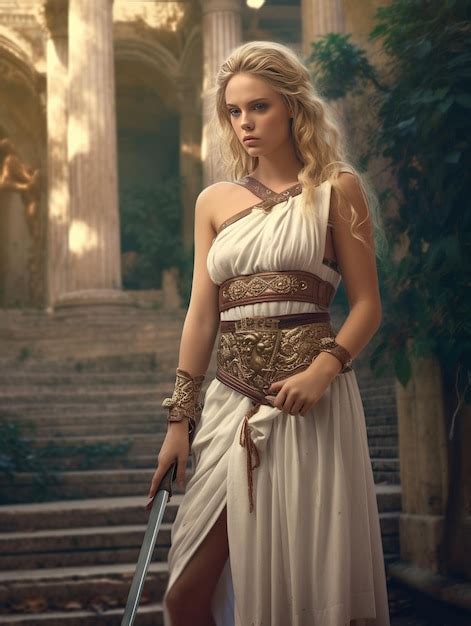 Premium Ai Image Sexy Brunette Female In A War Queen Costume Holding