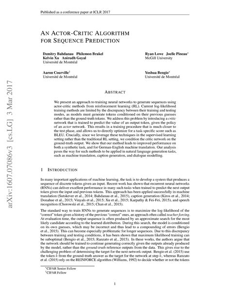 An Actor Critic Algorithm For Sequence Prediction 1607 An Actor Critic Algorithm For Sequence
