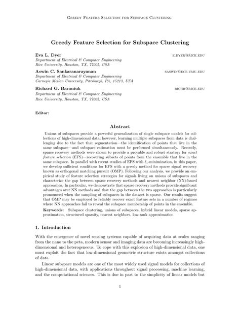 Pdf Greedy Feature Selection For Subspace Clustering