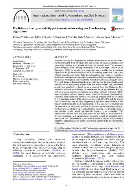 Pdf Machine Learning For Soil Crop Suitability