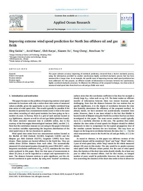 Pdf Improving Extreme Wind Speed Prediction For North Sea Offshore