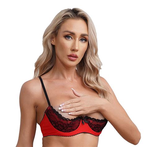 Women 1 4 Cup Lace Open Nipple Bra Tops Underwear Wireless Plunge