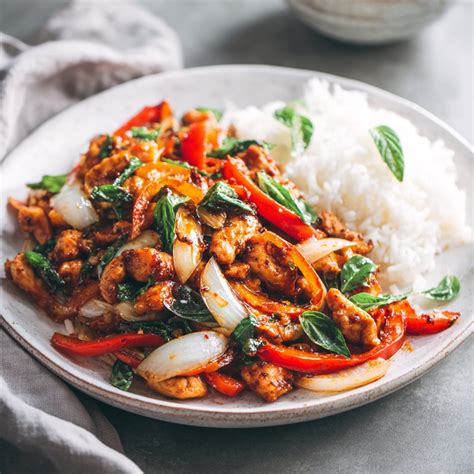 Pad Nam Prik Pao Thai Chicken And Vegetable Chili Paste Stir Fry