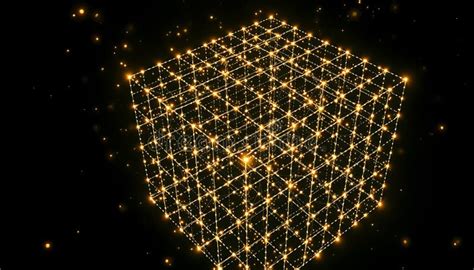 Golden Luminous Cube Network Structure Abstract Background Stock