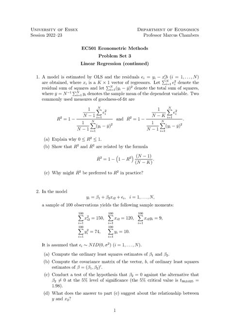 Problem Set 03 University Of Essex Department Of Economics Session 202223 Professor Marcus