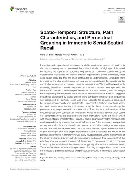 Pdf Spatio Temporal Structure Path Characteristics And Perceptual