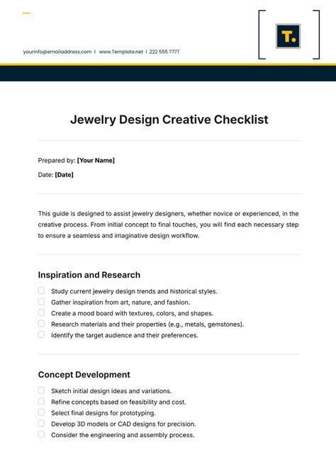 Free Jewelry Design Creative Checklist Format Template To Edit Online