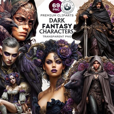 Dark Fantasy Clipart Bundle V2 Gothic Characters Png Witch