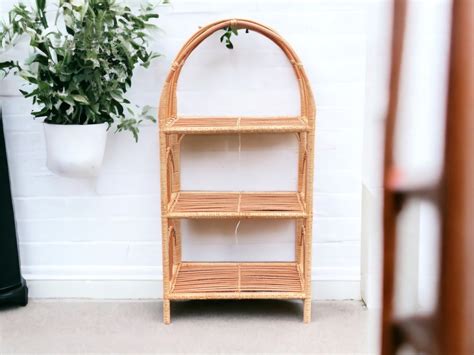 Wicker Shelf Storage Bookshelf Rattan Boho Rack Plant Etsy