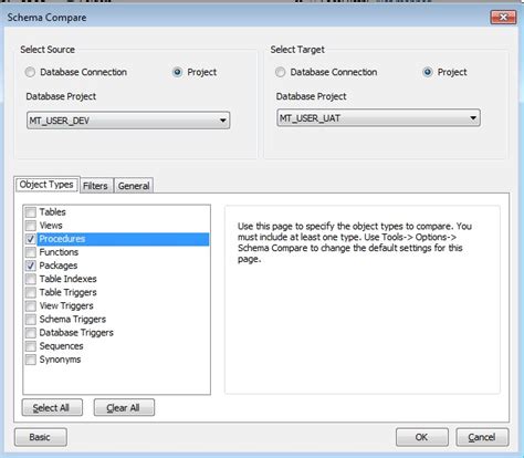 oracle schema compare tool for project file couldn t recognize the