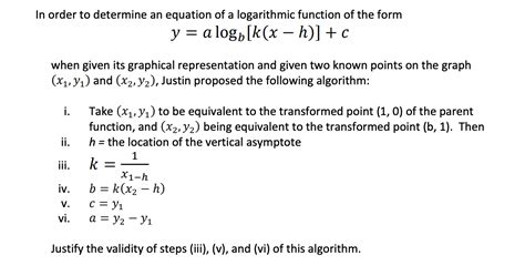 Solved In Order To Determine An Equation Of A Logarithmic Chegg