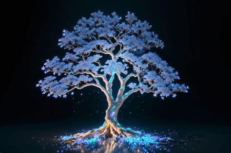 Premium Photo Bright Blue Tree On A Dark Background